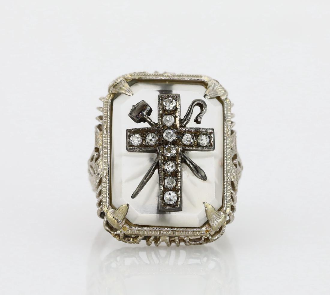 Antique 14K "Knights of Templar" Ring W/Diamonds