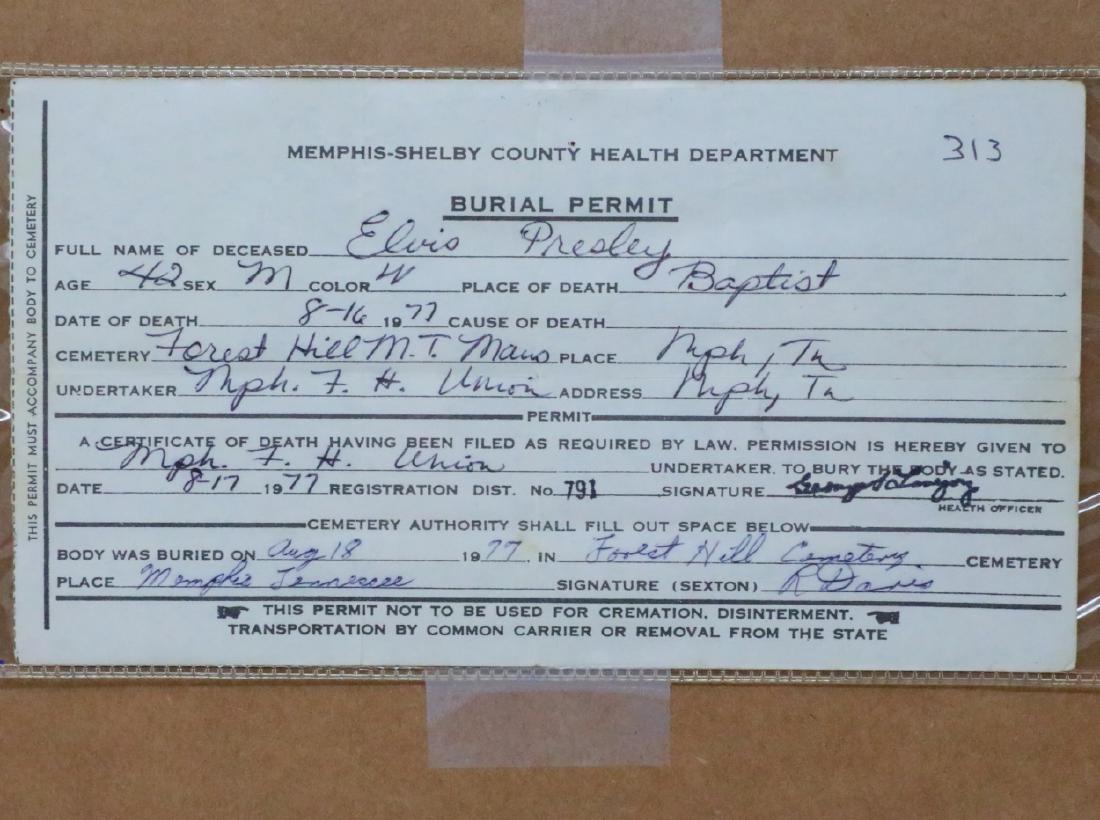 Elvis Presley Shelby County Burial Permit