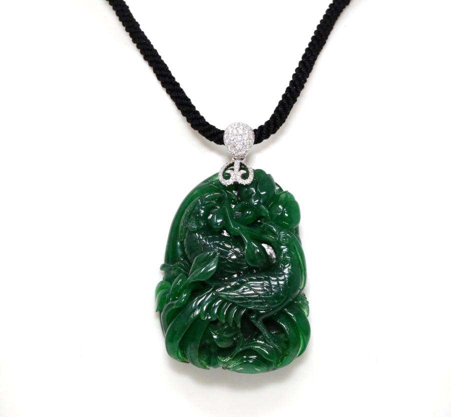 184.45ct Type A Fei Cui Jade Phoenix Pendant