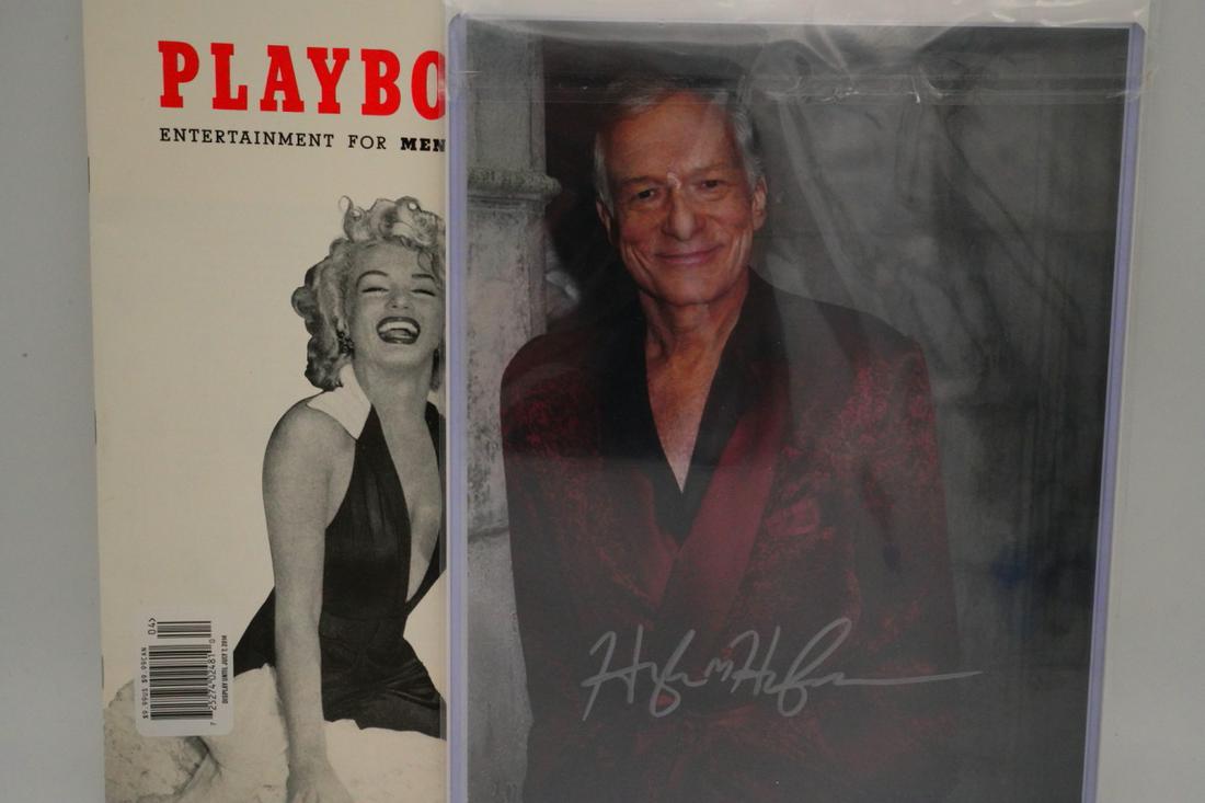 Hugh Hefner Signed 8"x10" Photo W/playboy Magazine