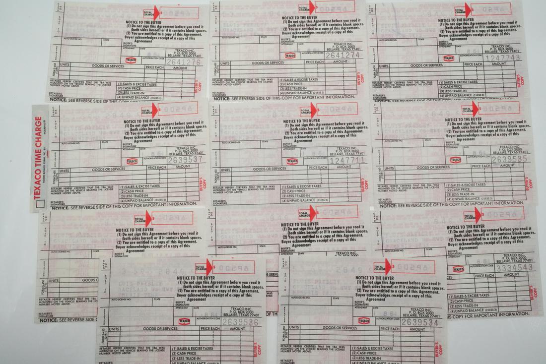 Elvis Presley (11) Texaco Gas Credit Card Receipts