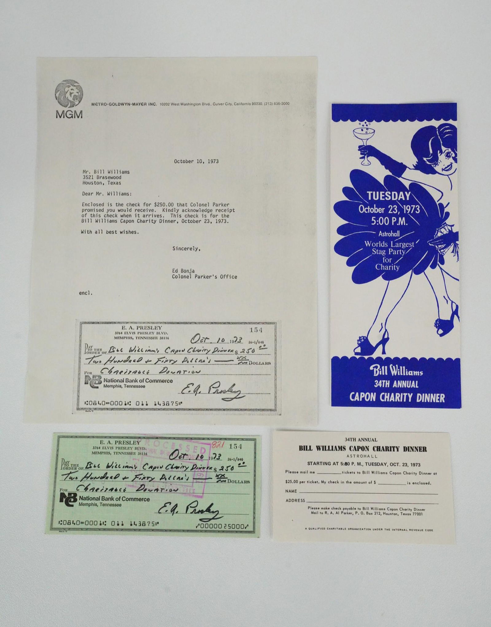Elvis Presley Signed 1973 Check For Charity Event