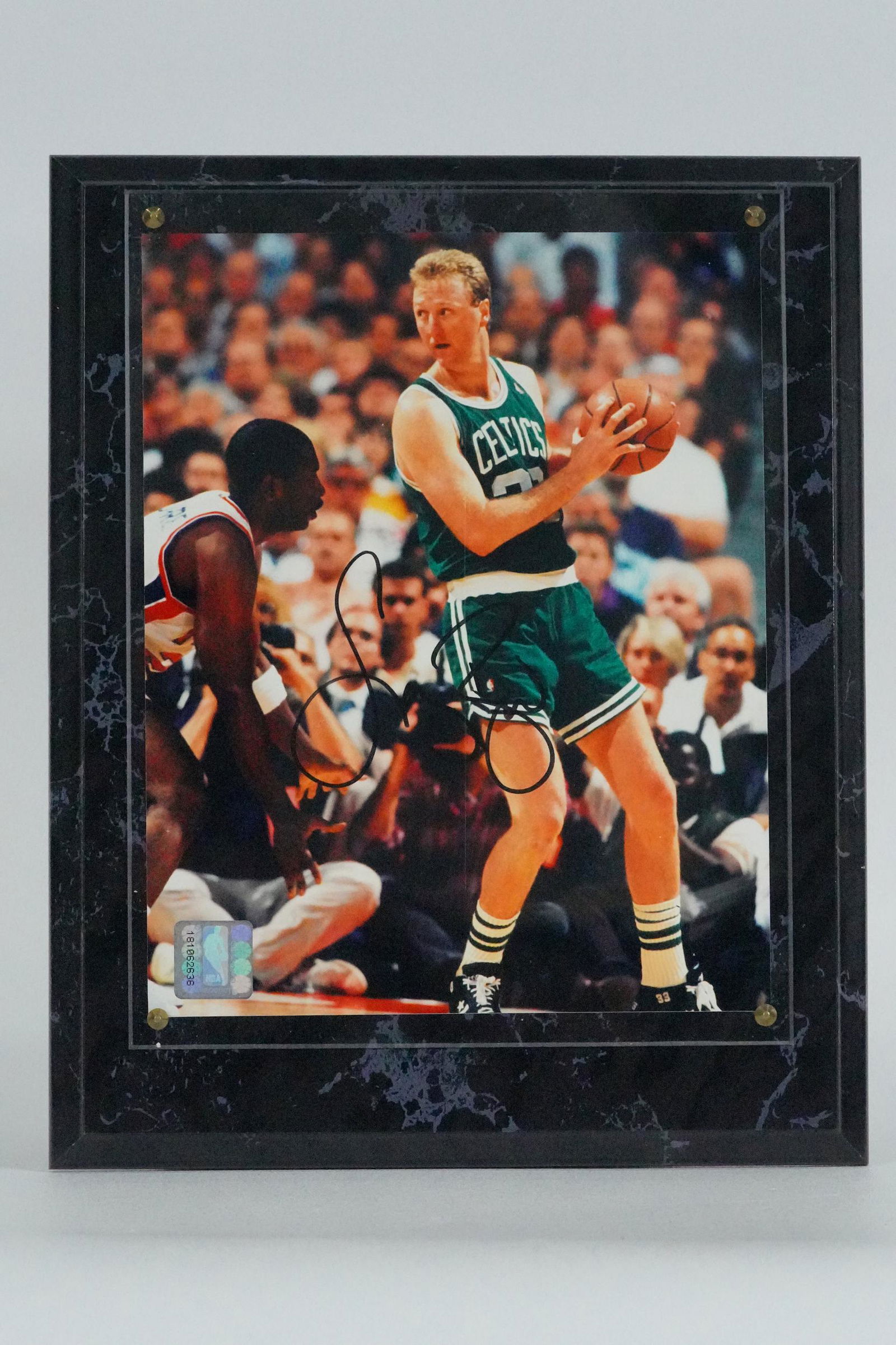 Signed Larry Bird Celtics Photograph Plaque