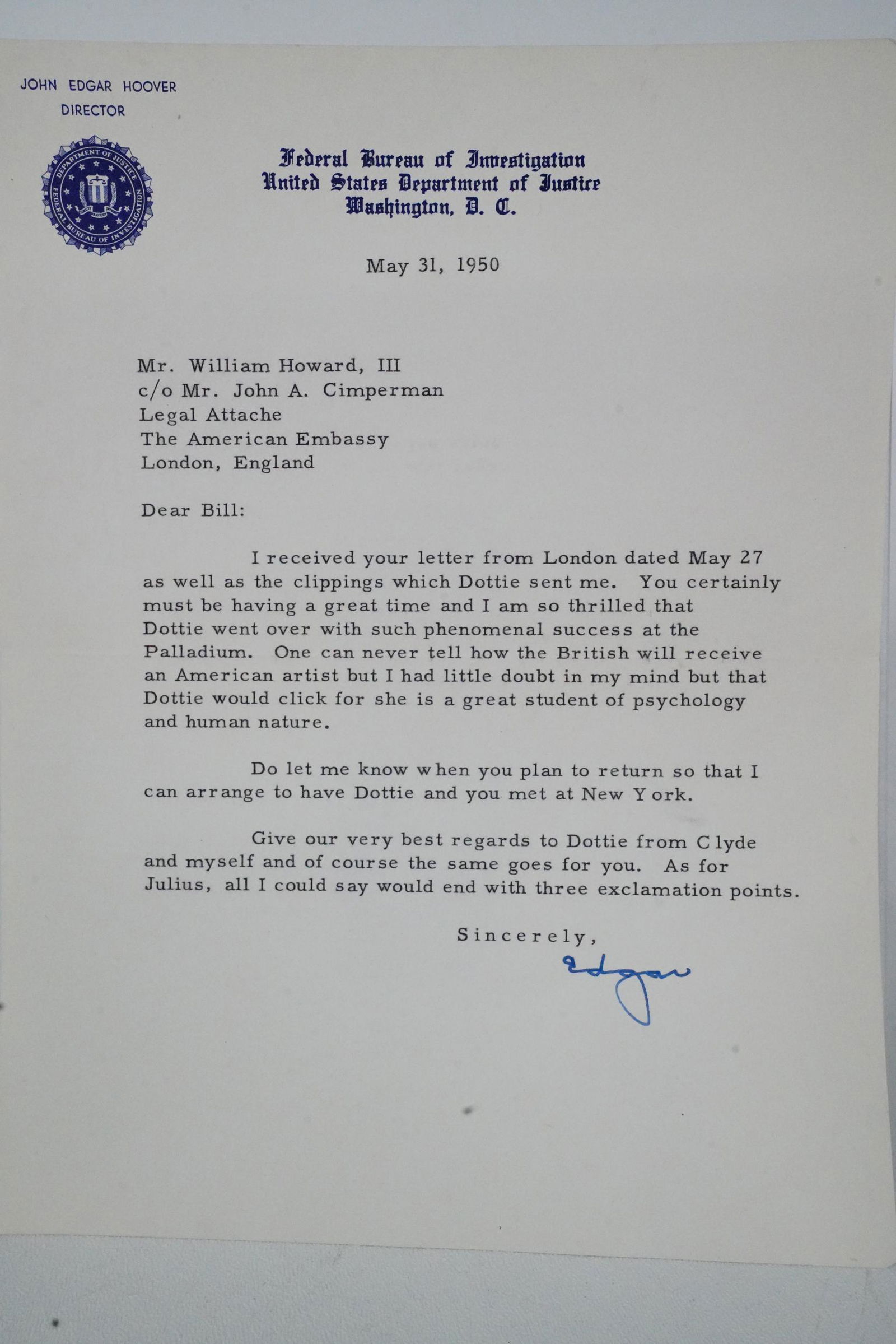 Signed J. Edgar Hoover Fbi Letterhead Letters (3)