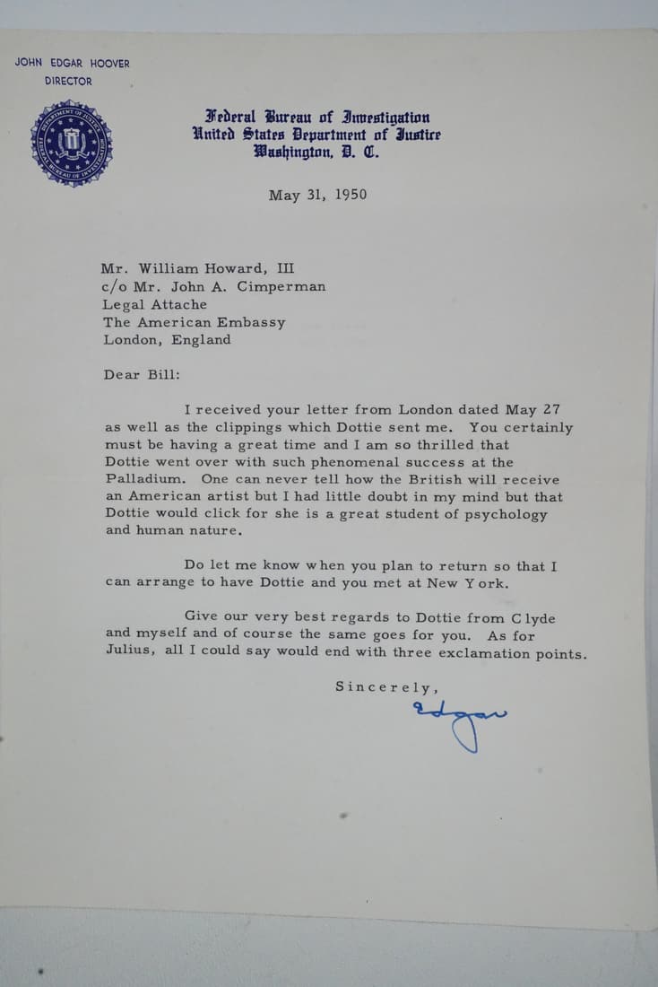 Signed J. Edgar Hoover Fbi Letterhead Letters (3) Auction