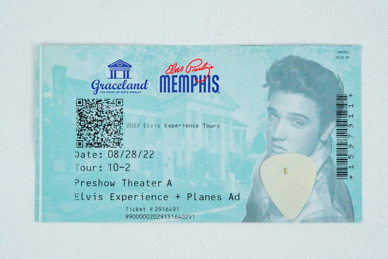 Elvis Presley "e" Guitar Pick And Graceland Tour Pass