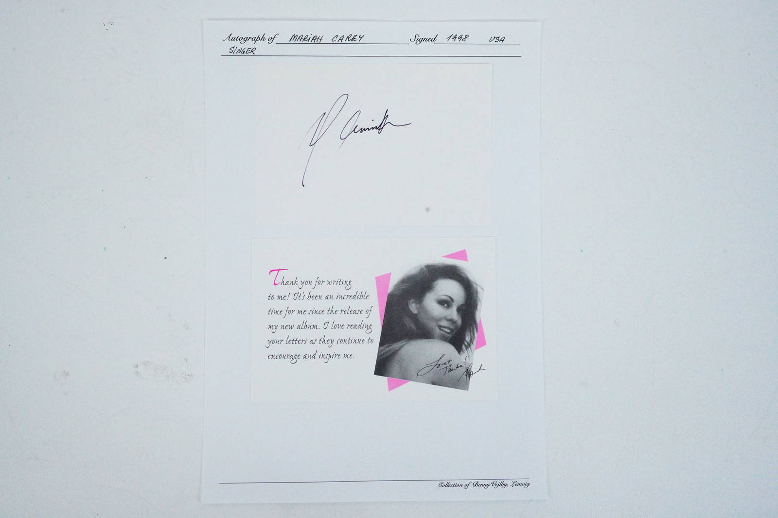 Mariah Carey Autograph On Paper W/coa Auction