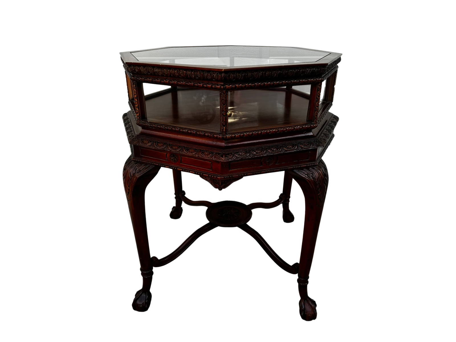 Vintage Walnut And Glass Octagon Shadow-box Table Auction