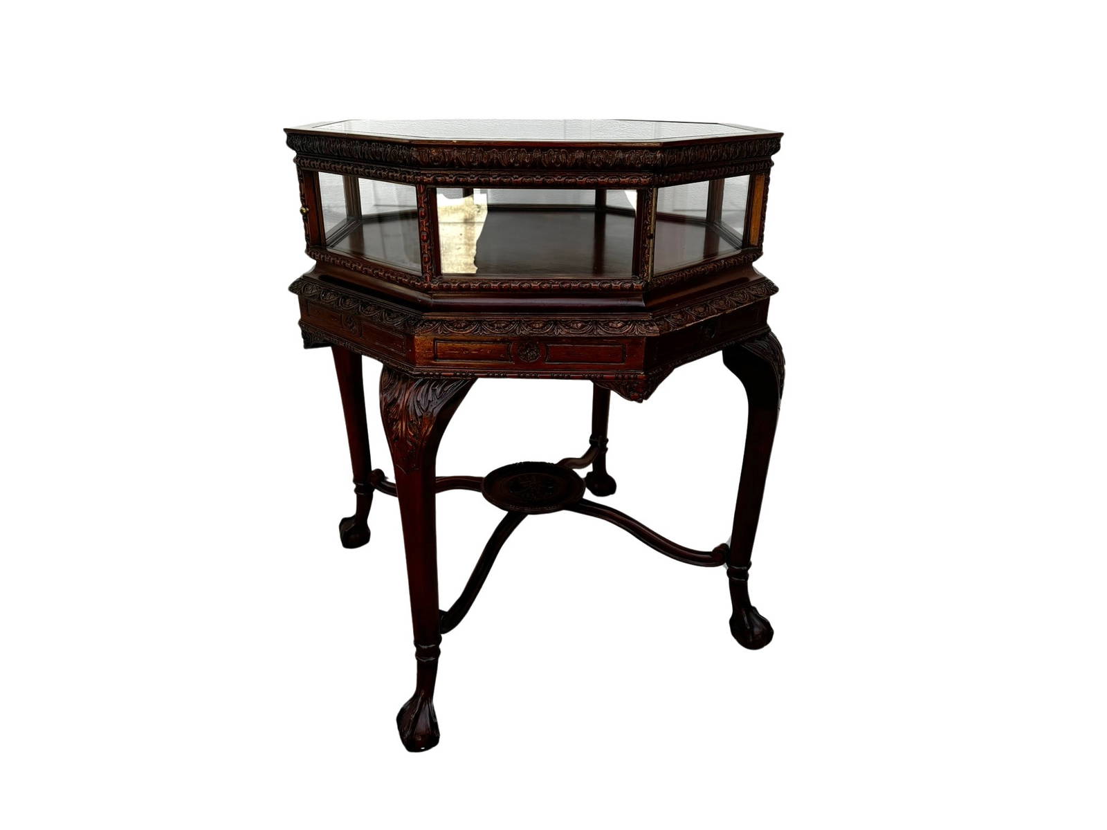 Vintage Walnut And Glass Octagon Shadow-box Table Auction