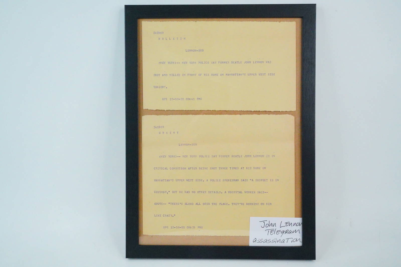 John Lennon Assassination Upi Teletype News Bulletins - Jun 07, 2025 | Gws Auctions Inc. In Fl