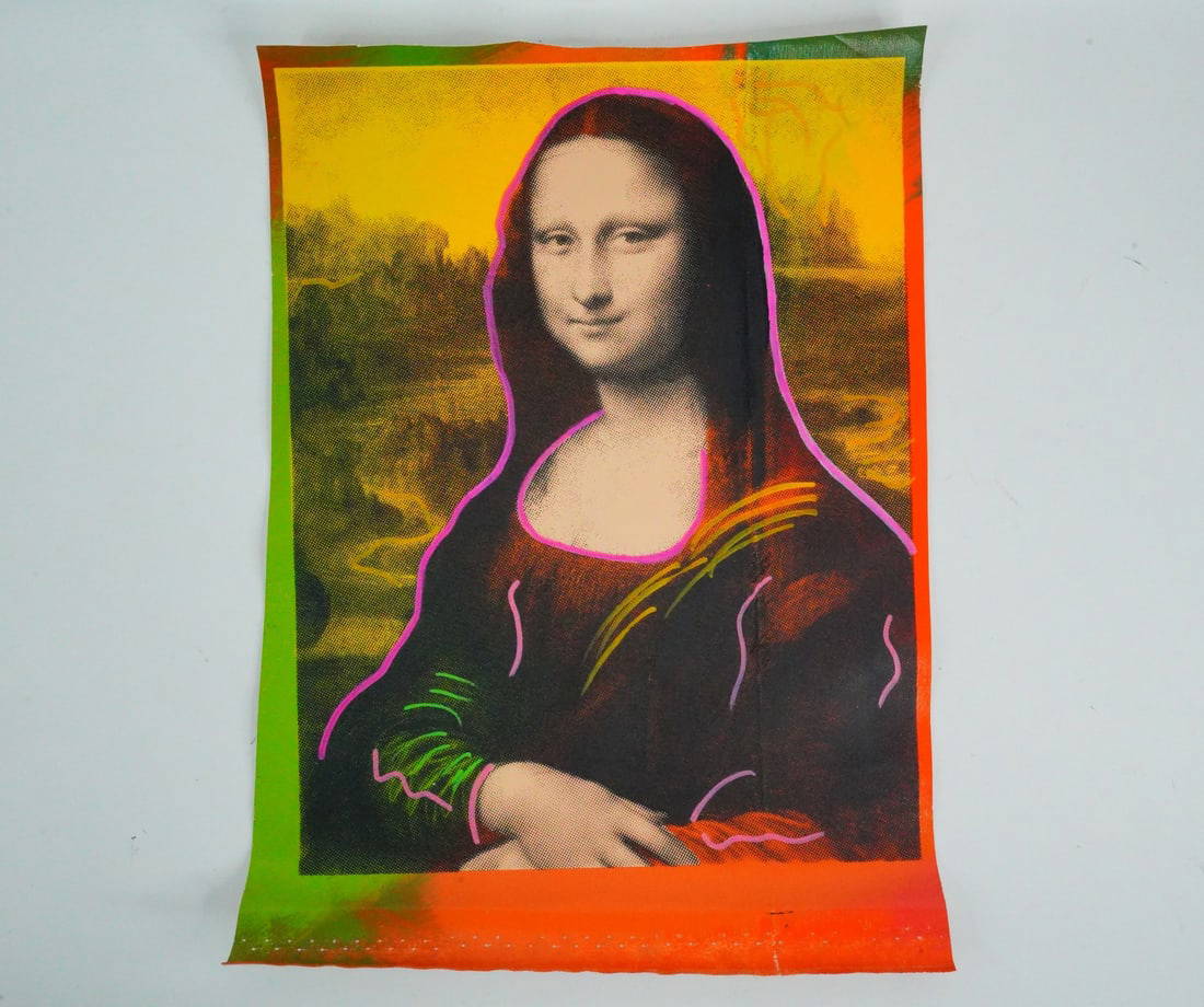 Steve Kaufman Signed Mona Lisa Mixed Media Canvas Auction