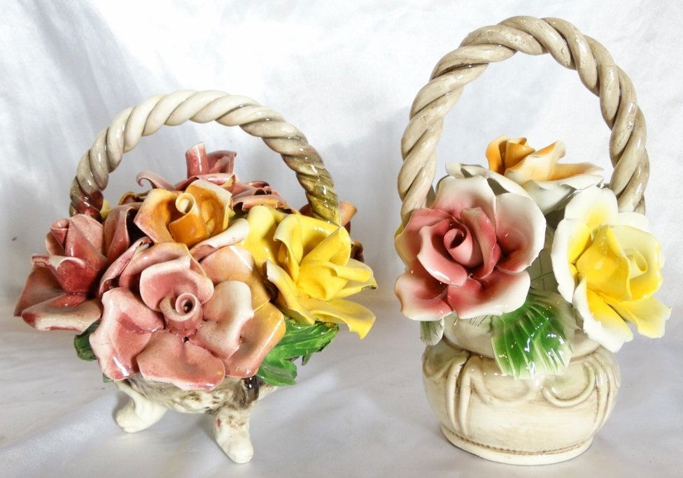 (2) Capodimonte Porcelain Flower Baskets