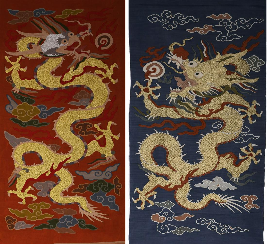 For Auction: A PAIR OF CHINESE KESI EMBROIDERED DRAGON PANELS (#9196 ...