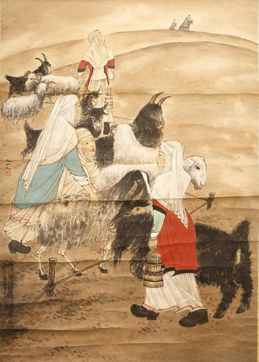FANG RENDING: COLOR AND INK PAPER 'SHEPHERDS' PAINTING (#5217) on Jun ...