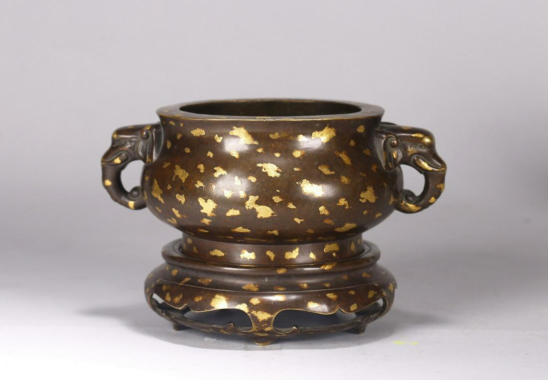 A Gilt Splashed Bronze Censer And Stand Auction