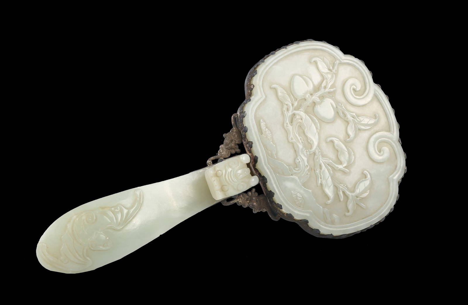 A Large Chinese 'longevity' White Jade Hand Mirror Auction