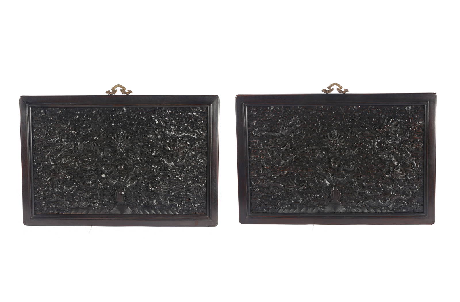 A Pair Of Chinese Zitan Carved 'dragon' Panels Auction