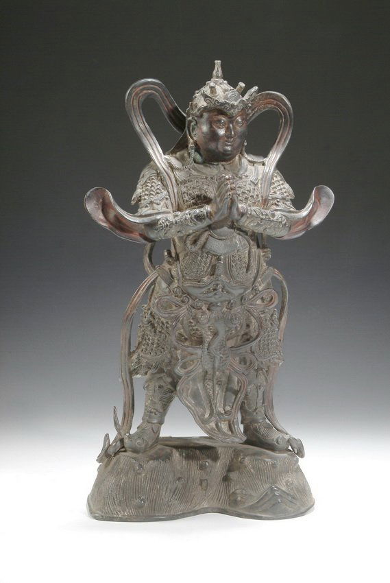 A BRONZE WEI TUO (SKANDA) STATUE