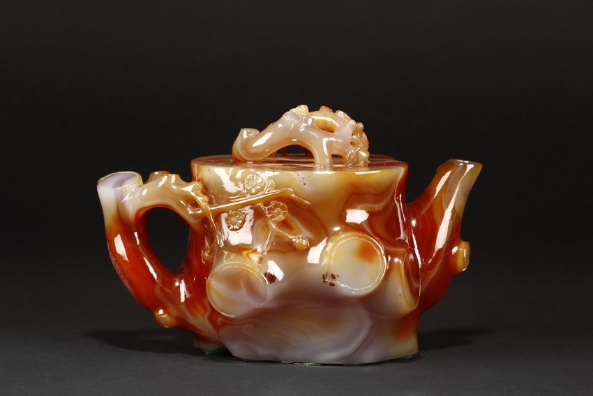 A Rare Carved Large Red Agate Teapot