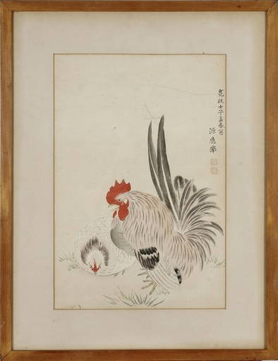 Maruyama Okyo: Ink On Paper Painting "chickens"