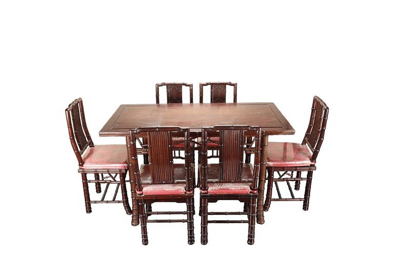 A Set Of 7 Chinese Hardwood Dining Table And Chairs