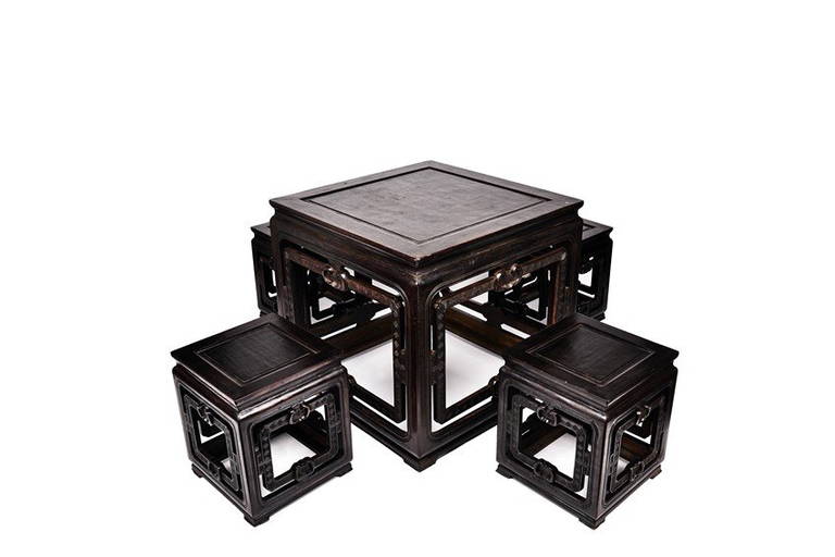 A Set Of Zitan Square Tables And Chairs