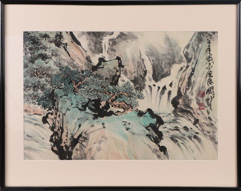 Guan Shanyue: Color And Ink On Paper 'waterfall'