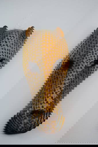 African Mask, Kenya Hand Carved Wood Cheetah Cat Wall Art 15"x6"x2.5"