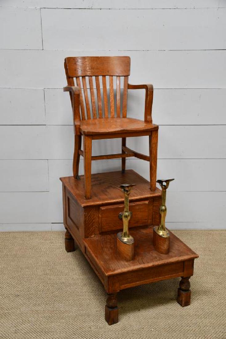 Oak Shoe Shine Chair 58"h, 40" X 23 1/2"