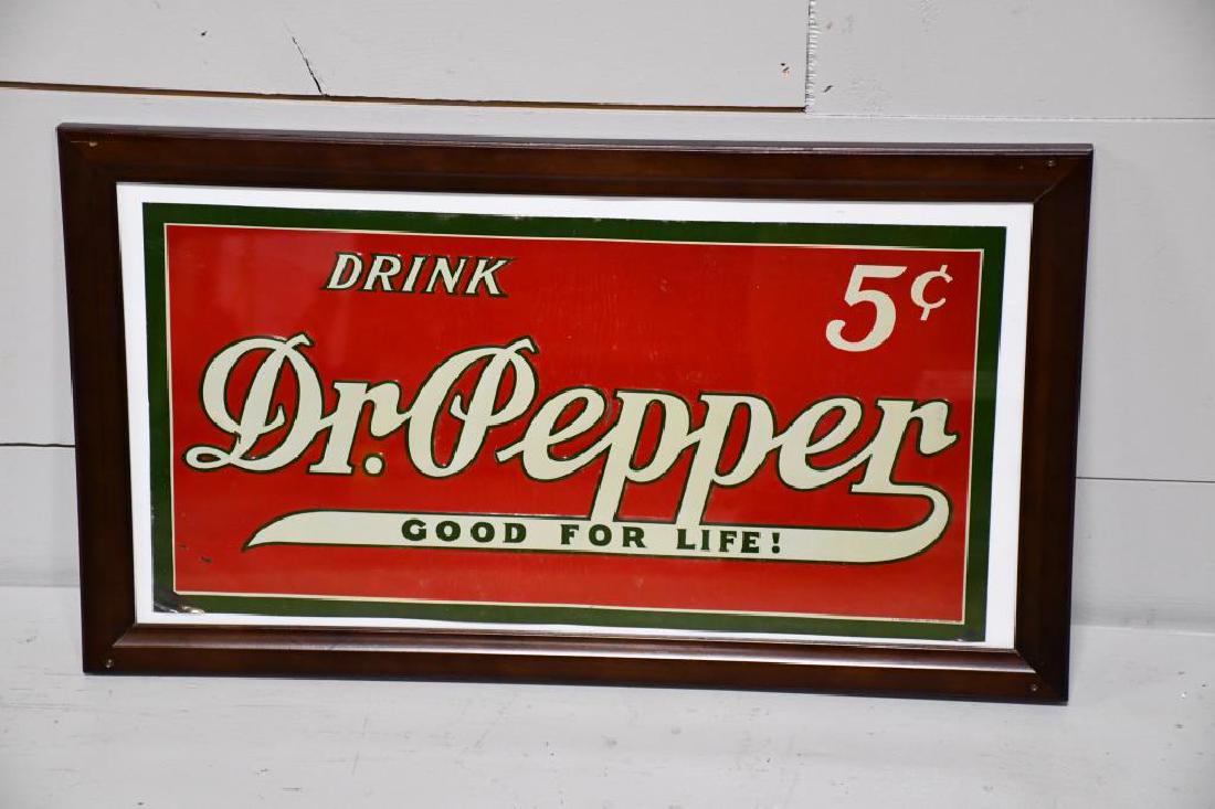 Early Framed Metal Dr. Pepper Sign: 5 cents 16" x 27