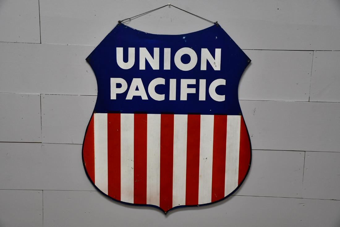 Metal Union Pacific Railroad Sign 44 1/2" x 39 1/4"