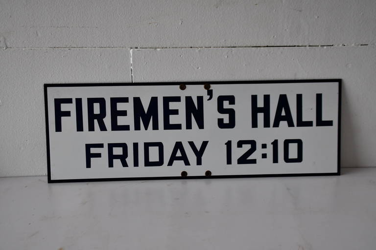 Porcelain Fireman's Hall Sign