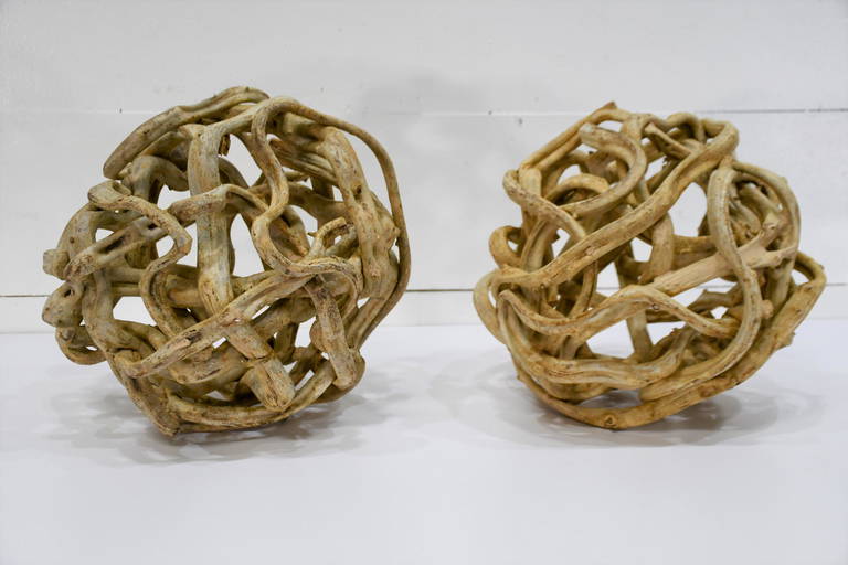 Pair of Small Ribbon Wood Decorative Balls 20" diam. (#0243) on Jan 08 ...