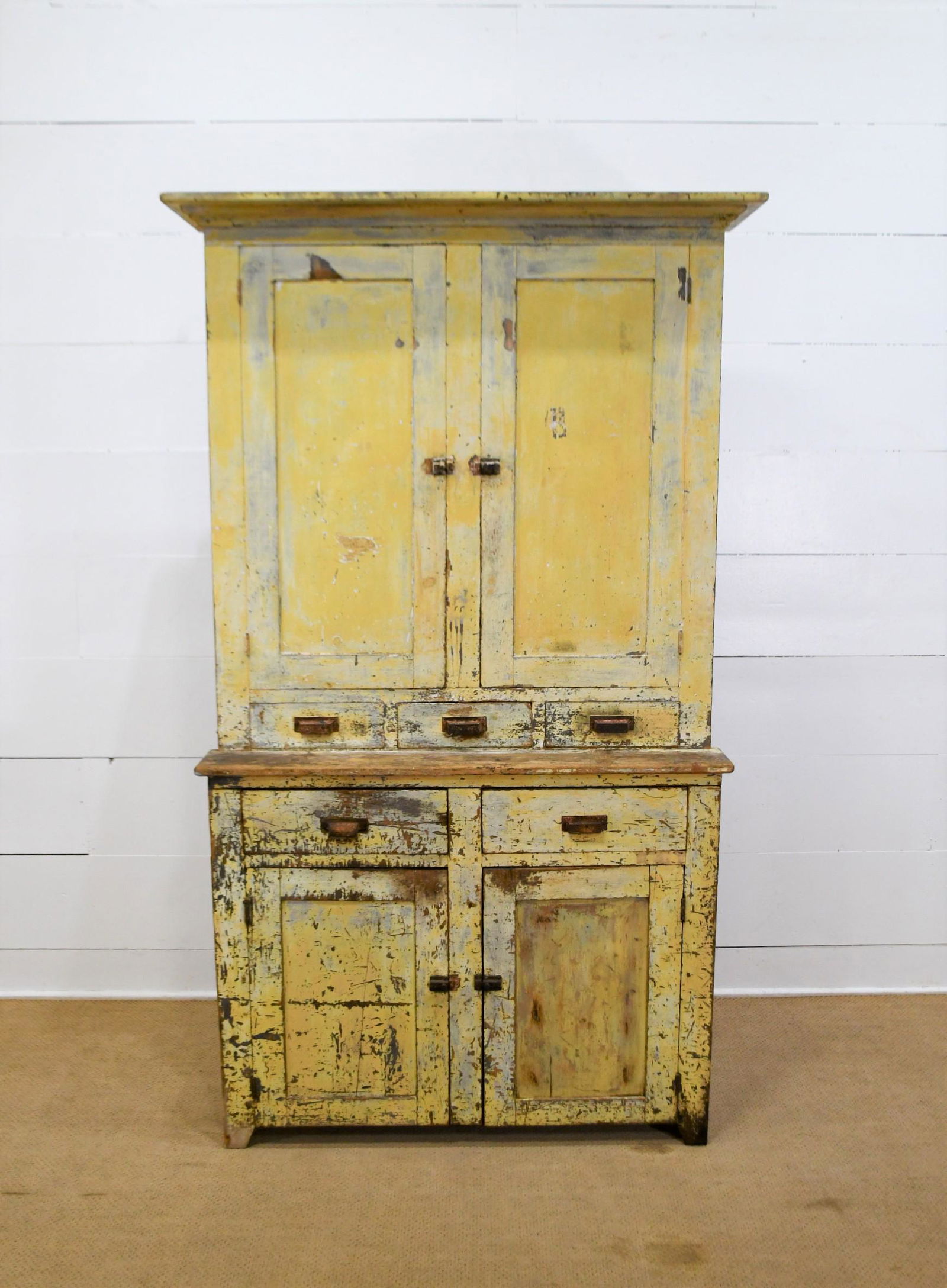 Pa. Yellow Painted Stepback Cupboard 83 1/2"H, 50"L(crown), 16" - May ...