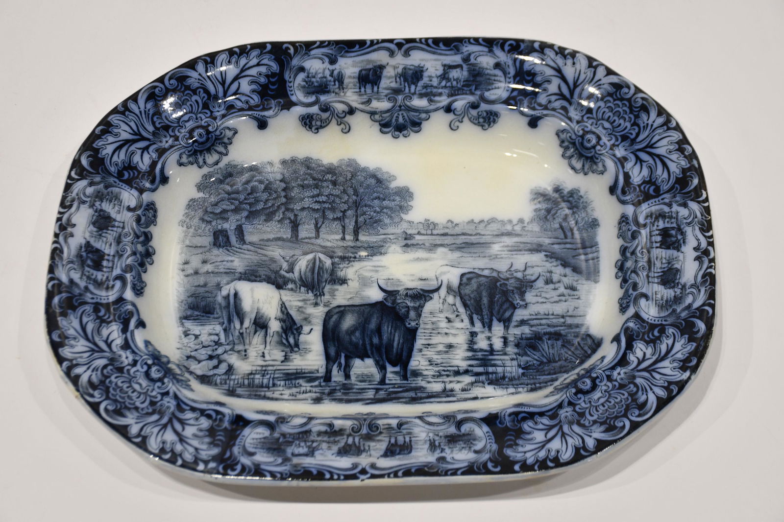 Wedgwood Flow Blue Cattle Cow Serving Platter