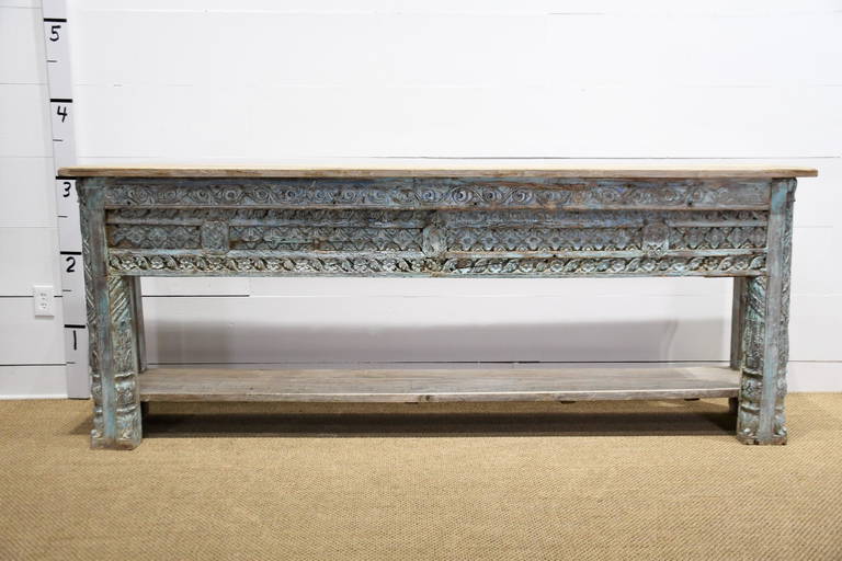 Blue Painted Carved Architectural Console 39"H x 100"L x 17 1/2"W ...