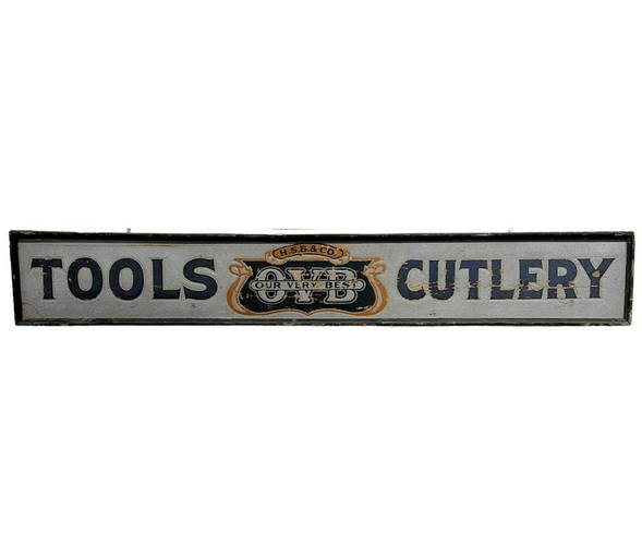 OVB Tools and Cutlery Sign - wood smaltz paint / 10 5/8" x 70 1/8 ...