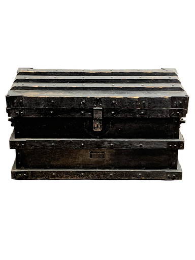 Vanderman Gold Shipping Wood / Metal Trunk 18"H, 32 1/2"L, 18 1/4"W ...