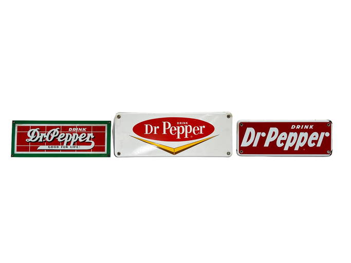 3 PC Dr. Pepper Signs 13 1/2" x 5" , 6" x 16" , 13" x 5" (#1068) on Jan ...