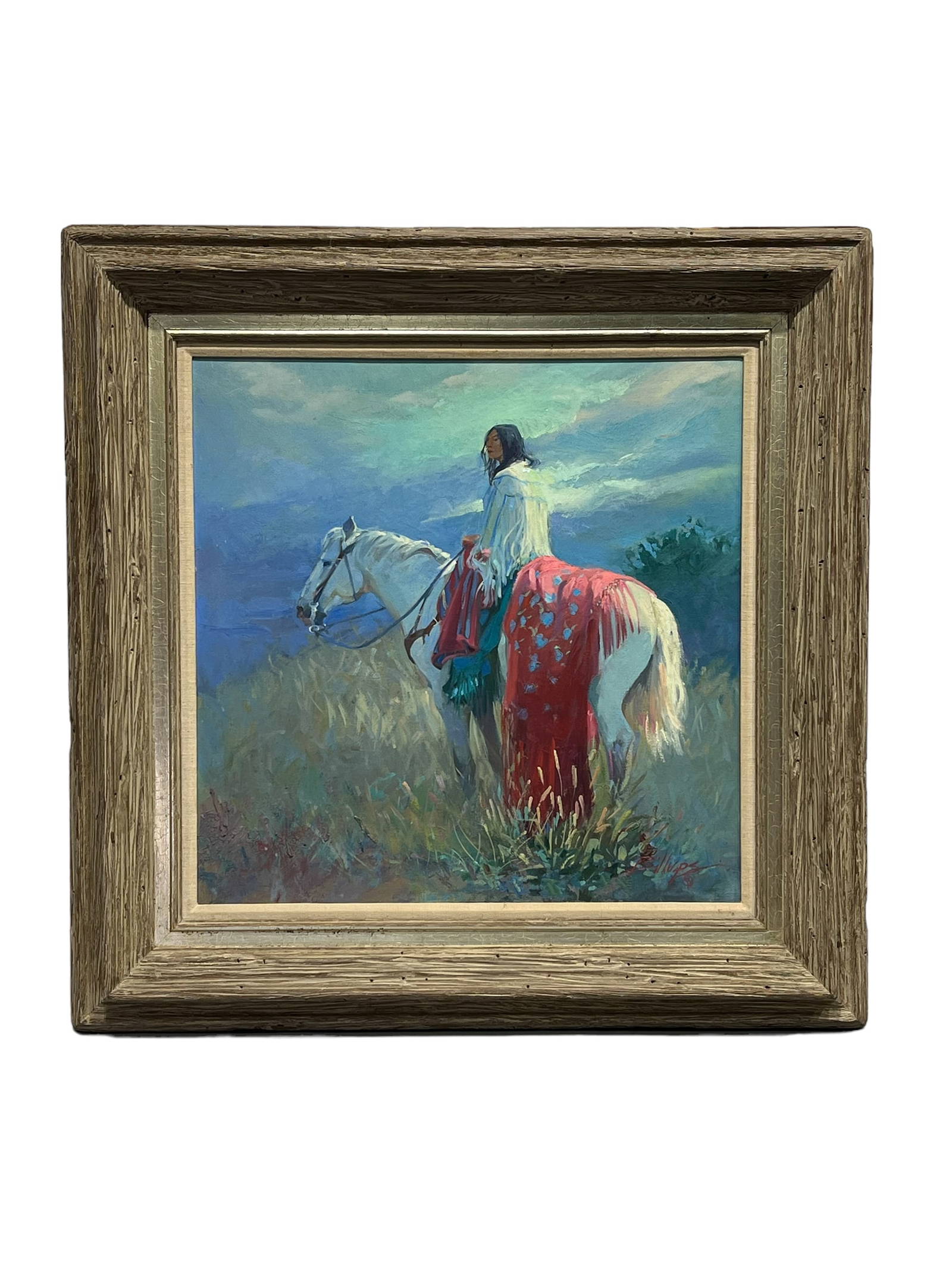 O / C - Native American On Horse Artist - Betty J. Billups / Frame - 34 ...