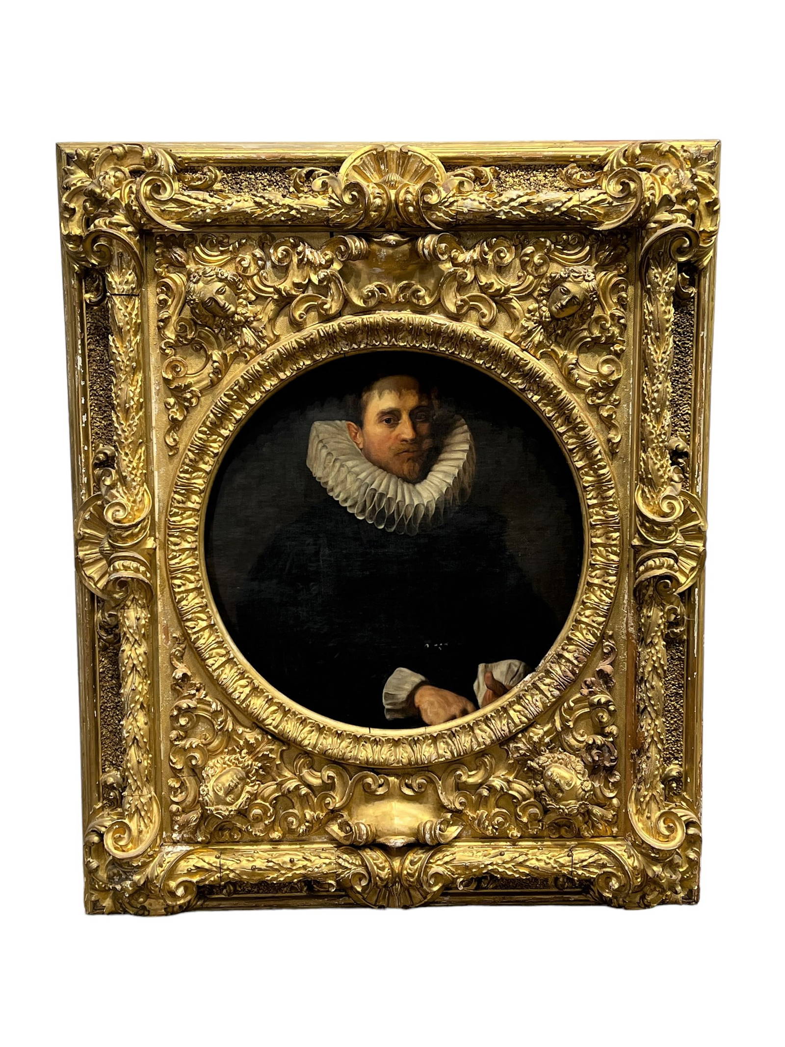 17th C. O / C - Portrait Of Elizabethan Era Man Painted, Hand Carved ...