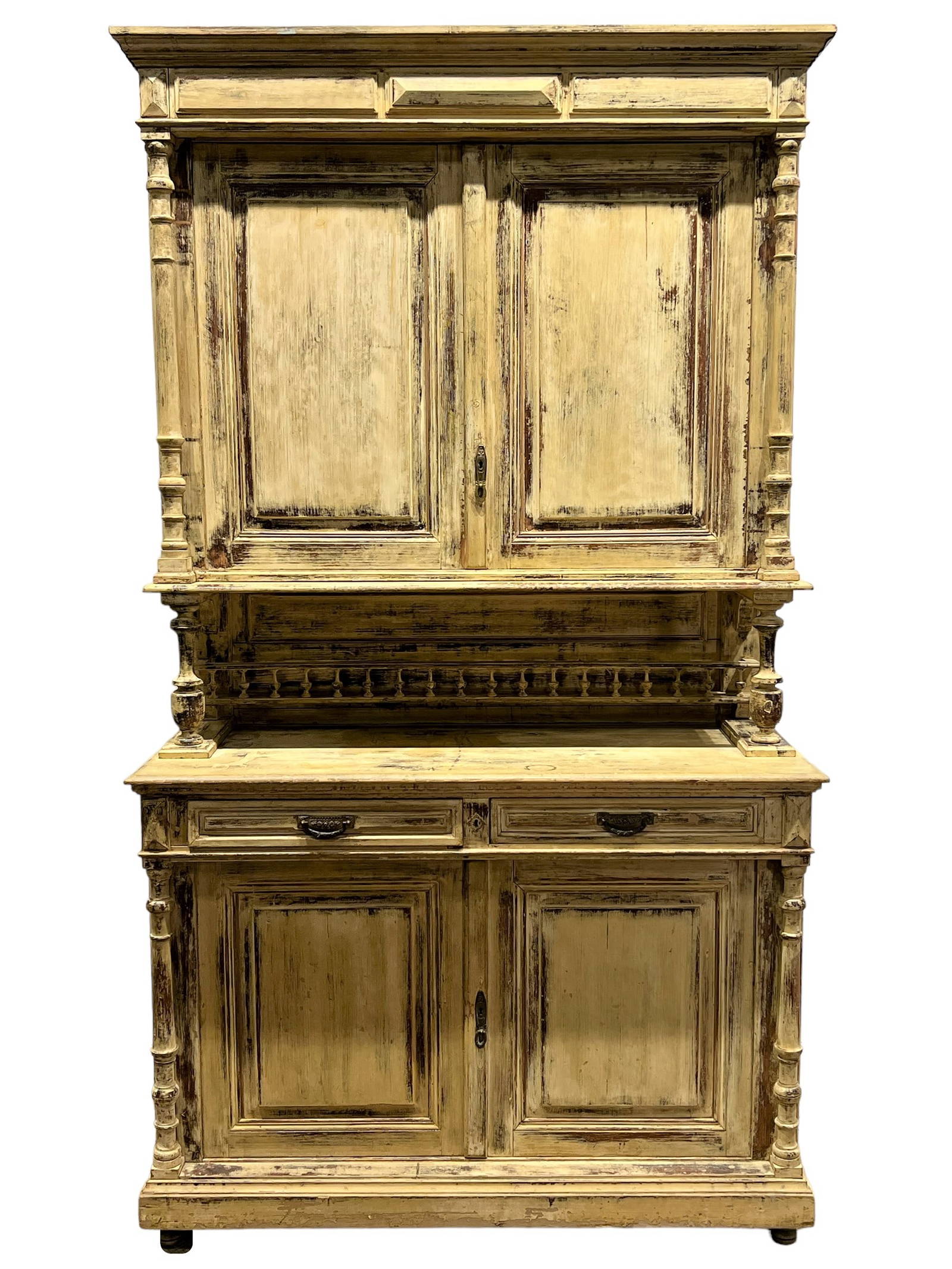 19th C. French Painted Step Back Cupboard W/ Serving Space / 100 1/2"h ...