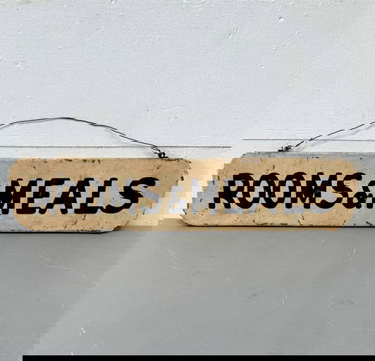 Rooms & Meals Sign Double Sided Tin 7"h, 32"l