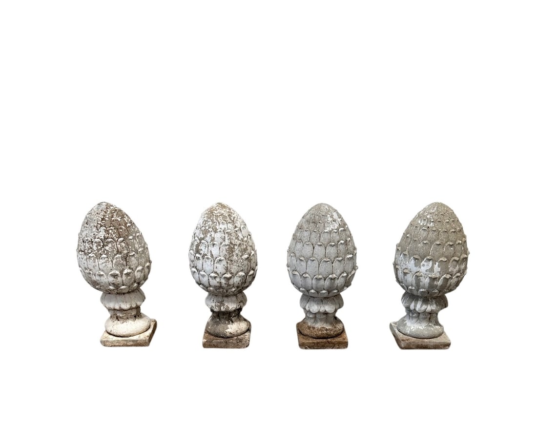 4pc. Lot Of Concrete Artichoke Finials 20"h, 9 1/2"diamater Auction
