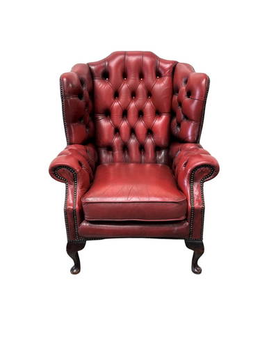 Red Leather Tufted Wing Back Chair 42 1/2"h, 32 1/2"l, 35"w / Seat ...