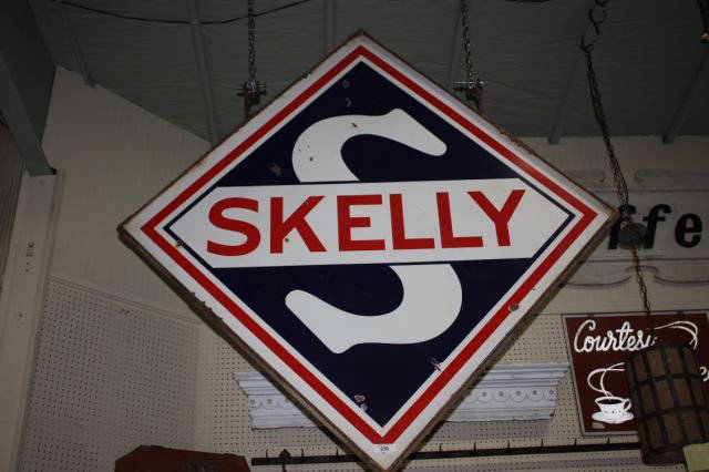 Double Sided Porcelain Skelly Sign