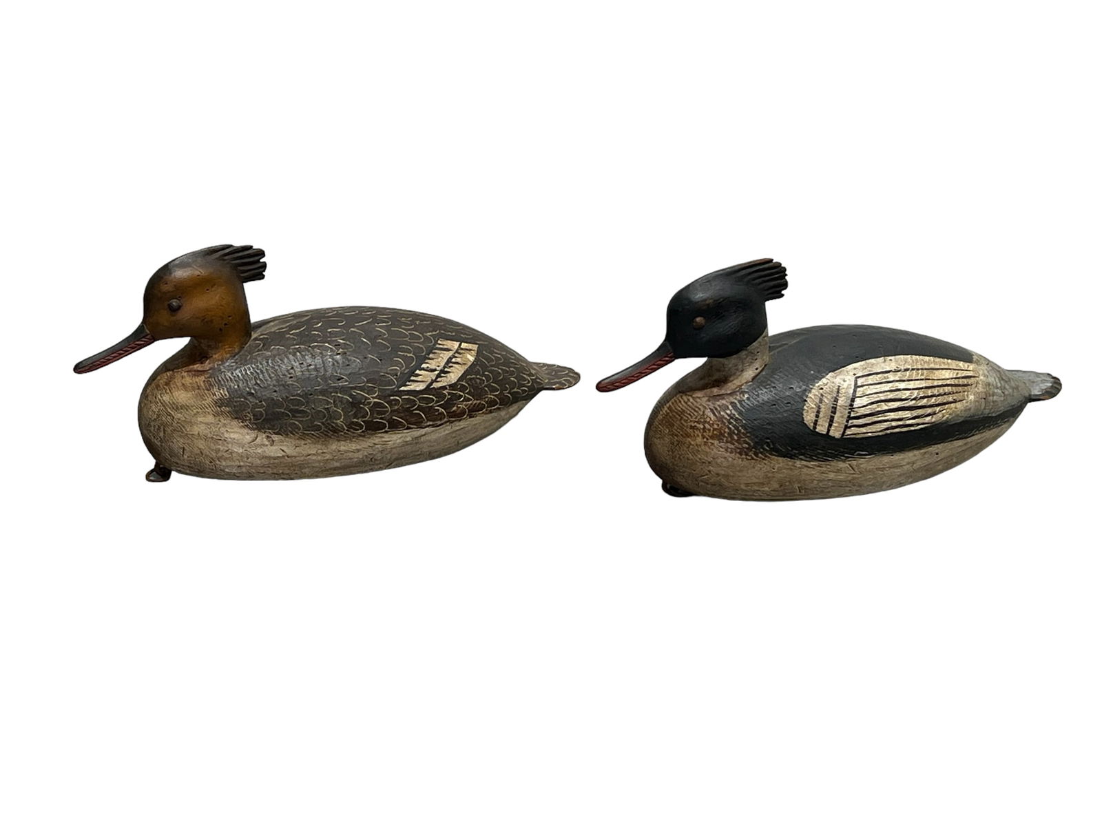 2pc. Lot Of Wooden Duck Decoys Stamped - Mark / 6 3/4"h, 15"l, 6"w Each ...
