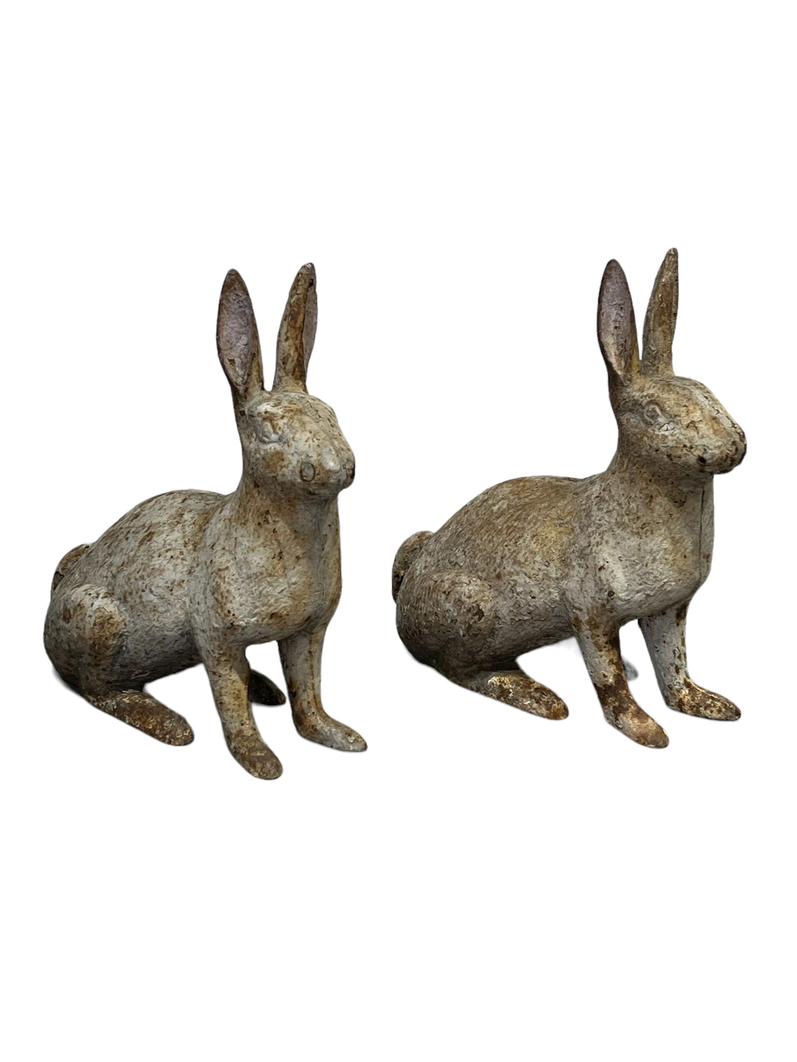 Pair Of Cast Iron Garden Rabbits 12 1/8"h, 10 7/8"(front-back), 5 1/4 ...