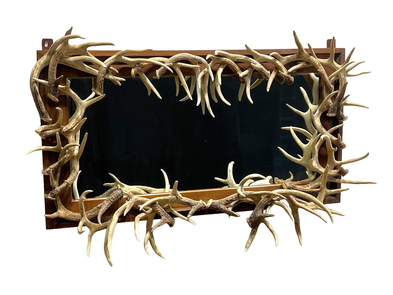 Folk Art Deer Antler Mirror Real Antlers / 53" X 34" X 11 1/2" Auction