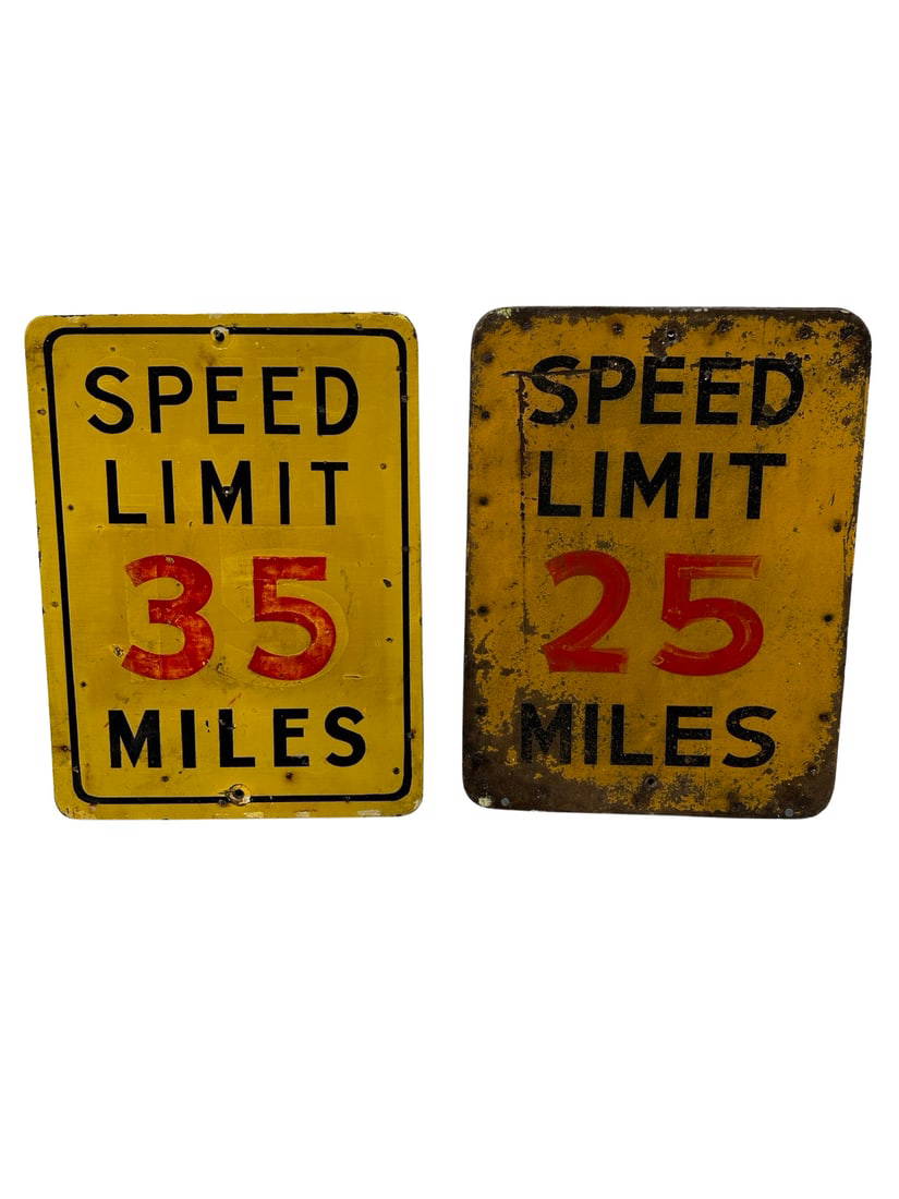 2pc. Lot Of Early Painted Speed Limit Signs 24"h X 18"l Ea. Auction
